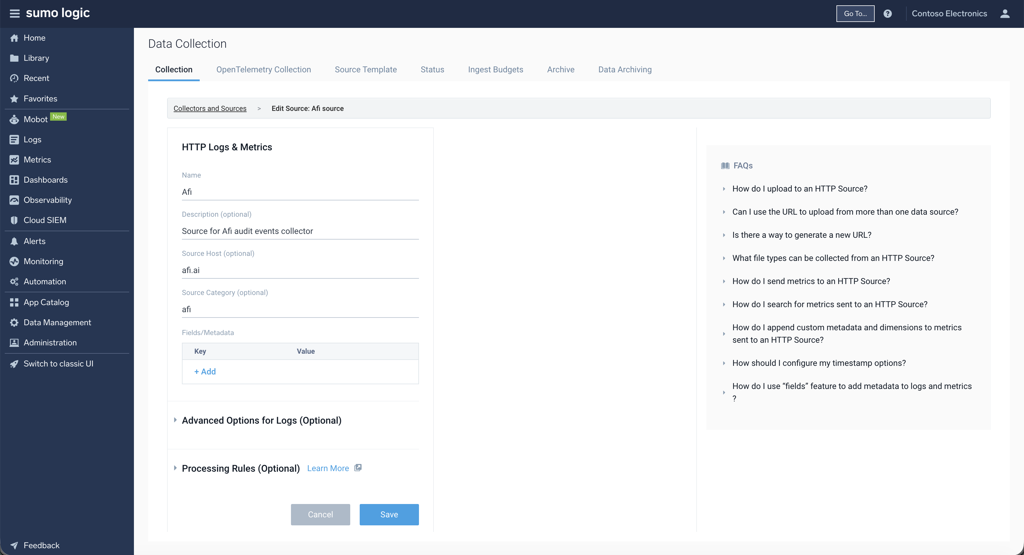 Ingesting audit events to Sumo Logic - Documentation Center